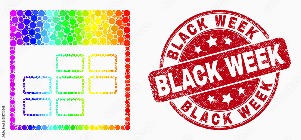 Dotted rainbow gradiented calendar week items mosaic icon and Black ...