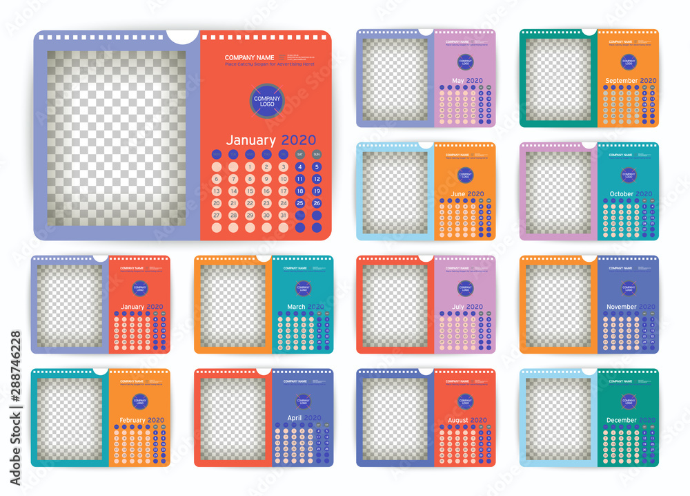 Wall or Desk Monthly Calendar for Year 2020. Vector Design Template ...