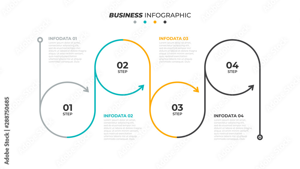 Business circle process lines design with arrows. Timeline with 4 steps ...