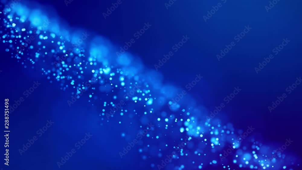 Magic blue glowing particles flow in viscous liquid and bright glisten ...