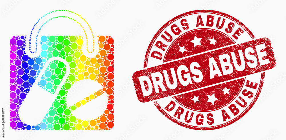 Dotted bright spectral drugs shopping bag mosaic icon and Drugs Abuse ...