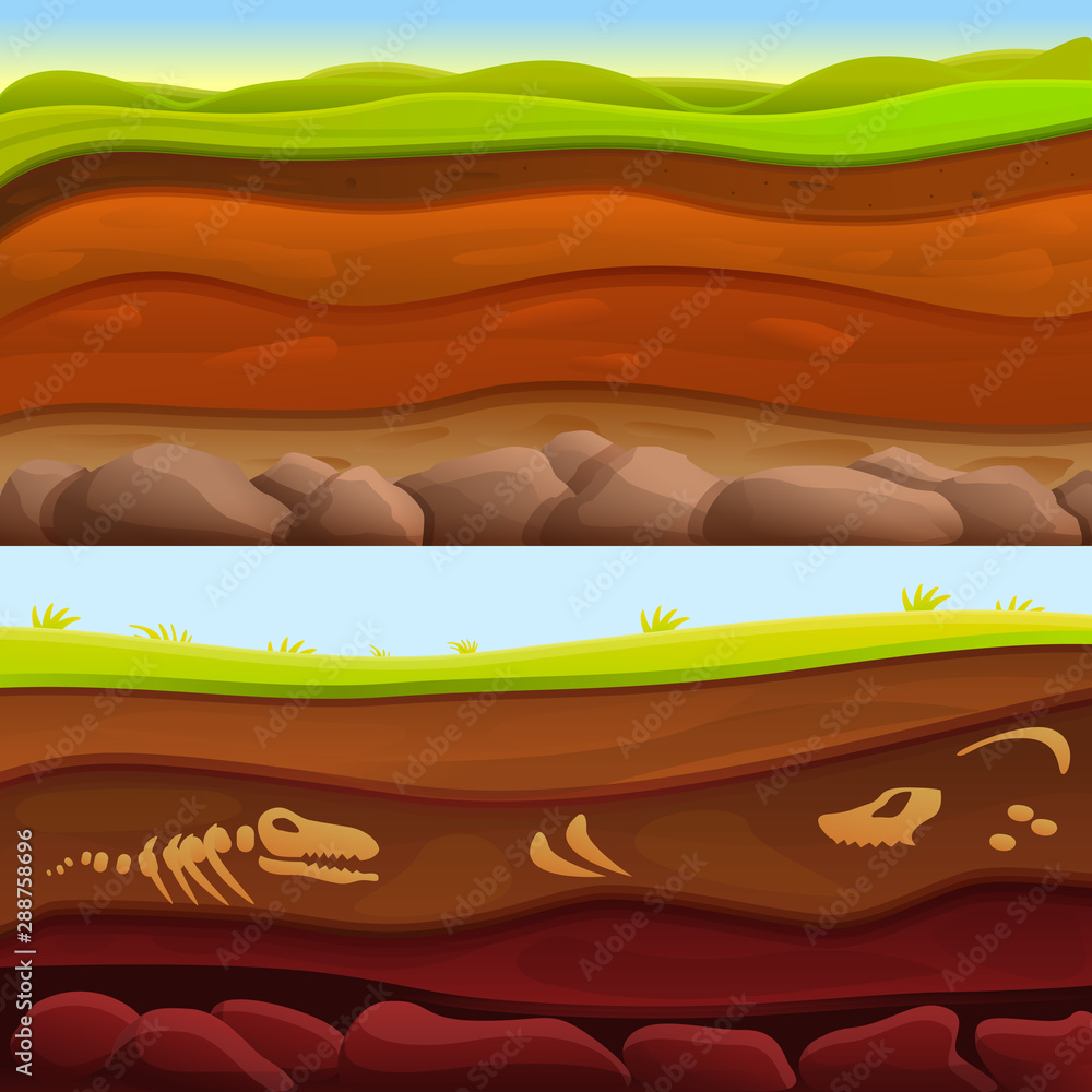 Soil ground banner set. Cartoon illustration of soil ground vector ...