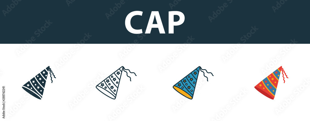 Cap icon set. Four elements in diferent styles from party icon icons ...