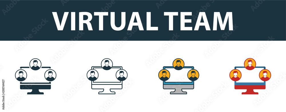 Virtual Team icon set. Four elements in diferent styles from project ...