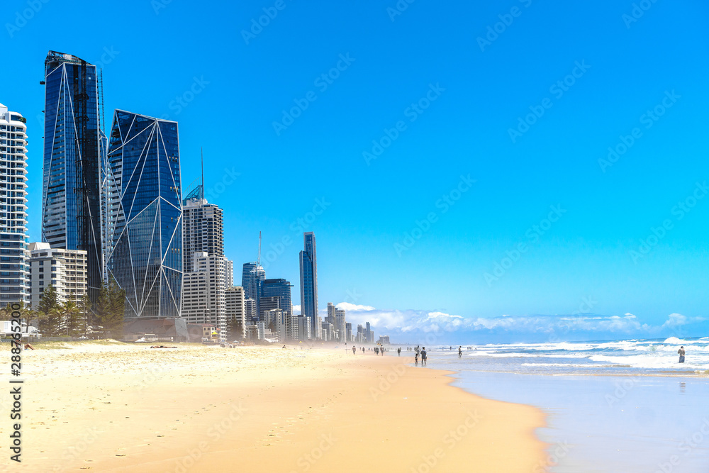 Beautiful wide panoramic view of the Gold Coast skyline and Surfers ...
