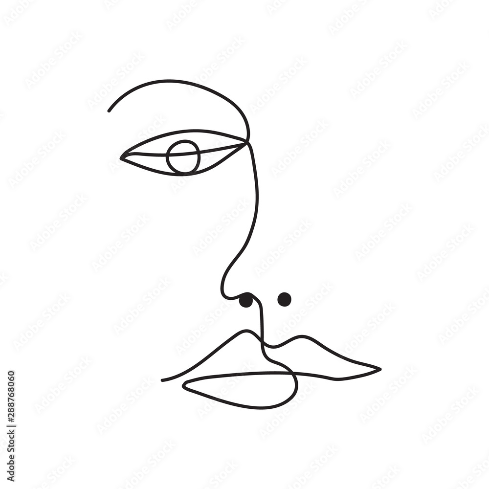 One line art, abstract drawing of a face. Vector illustration Stock ...