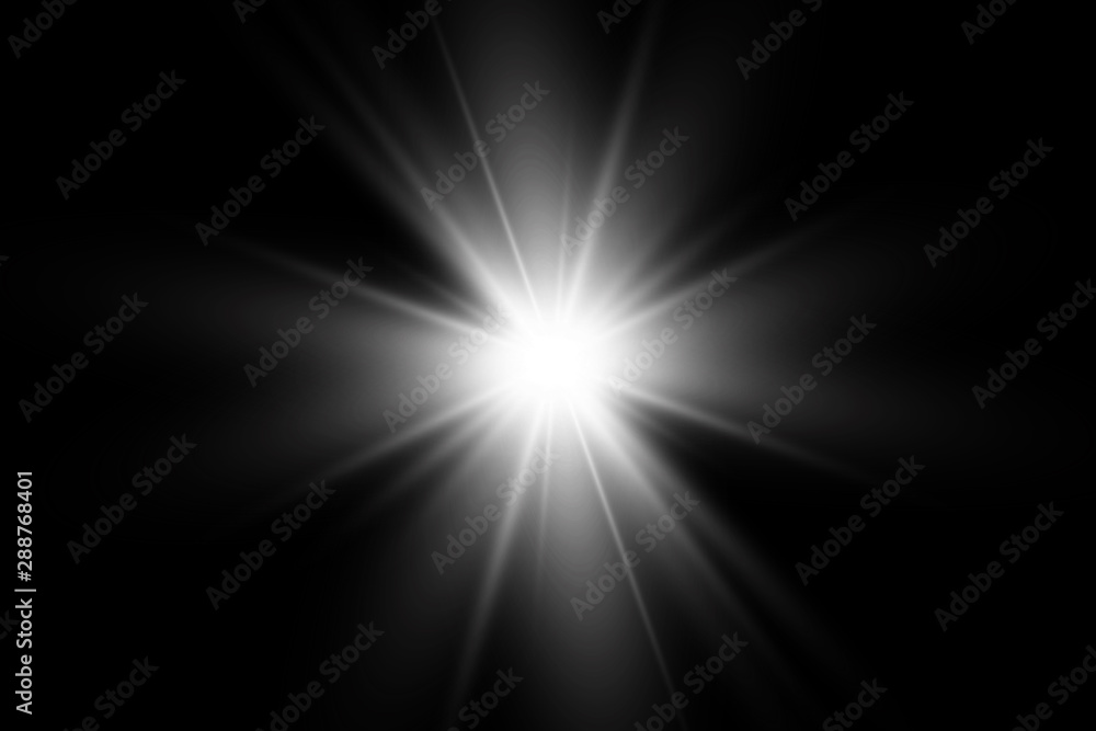 White glowing light explodes on a transparent background. with ray ...