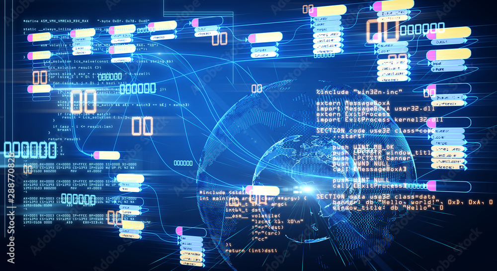 Global data base concept with abstract futuistic infographic at digital ...