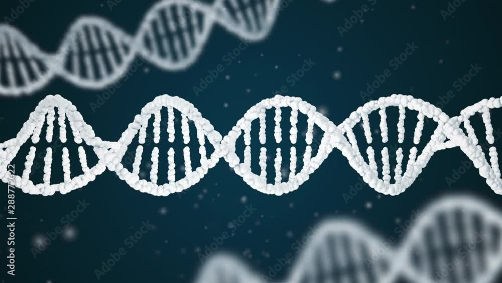 Horizontal DNA double helix animate in and out on dark blue background ...