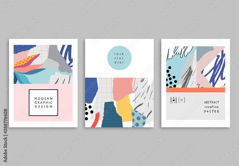 Poster Layouts with Hand Drawn Abstract Backgrounds Stock Template ...