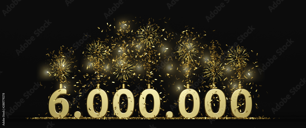 ภาพประกอบสต็อก 6 millions followers or prize black background 3D ...
