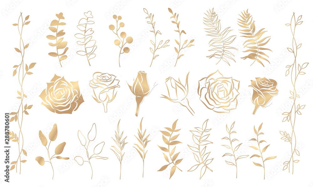 Gold floral set Stock Illustration | Adobe Stock