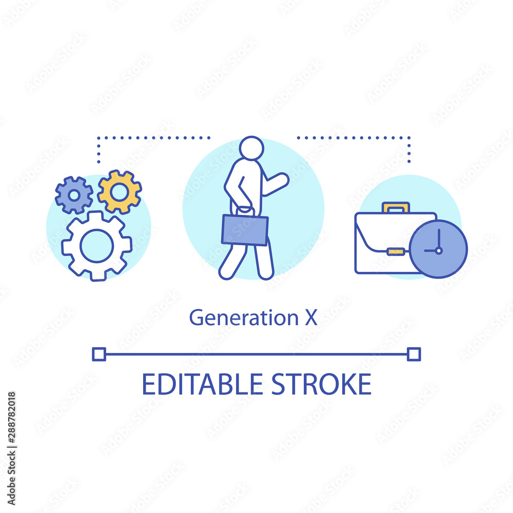 Generation X concept icon. Businessman goes to job. Work time. Man with ...