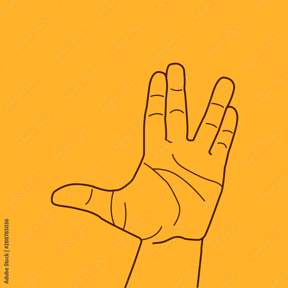 Vulcan salute hand gesture. of a raised hand with the palm forward and ...