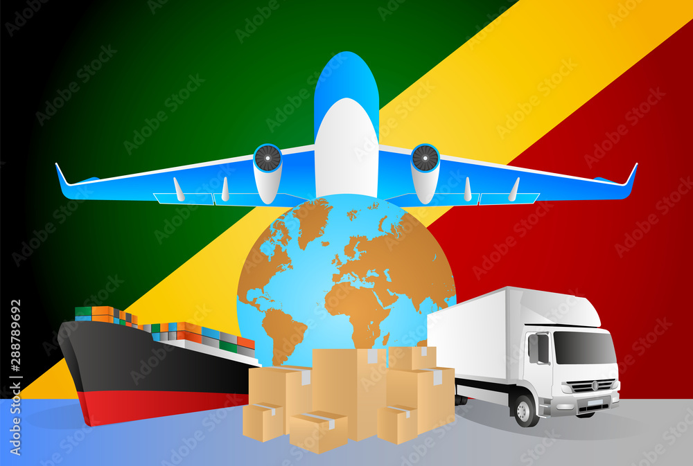 Congo logistics concept illustration. National flag of Congo from the ...