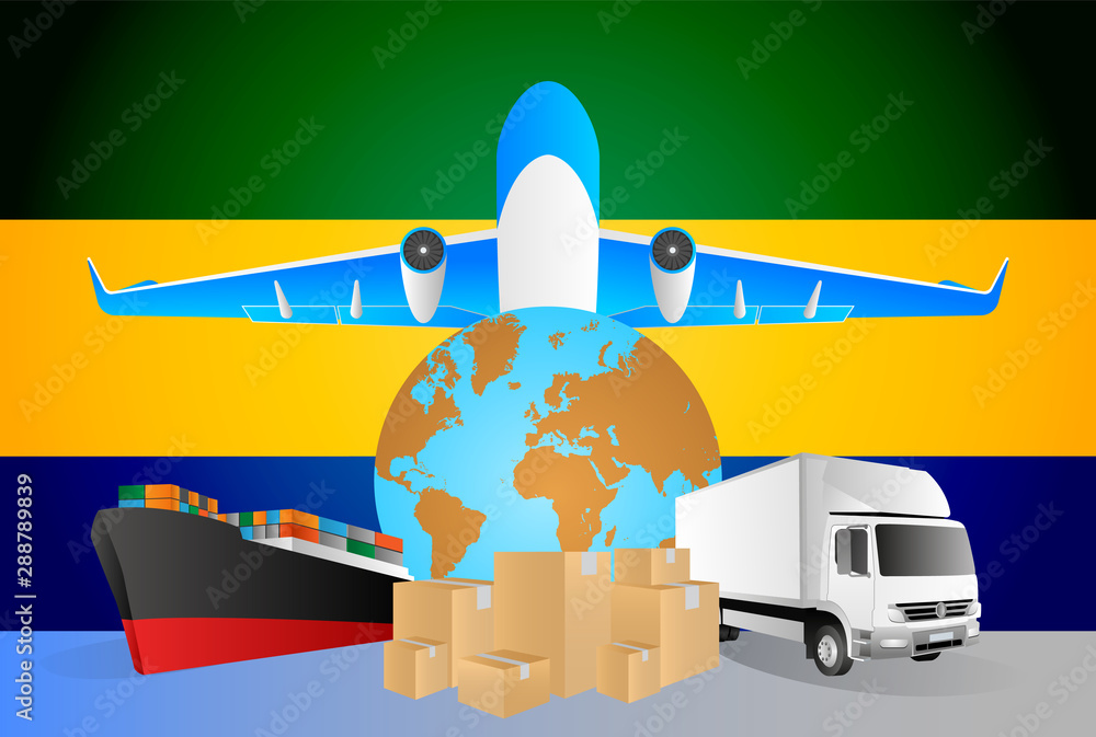 Gabon logistics concept illustration. National flag of Gabon from the ...