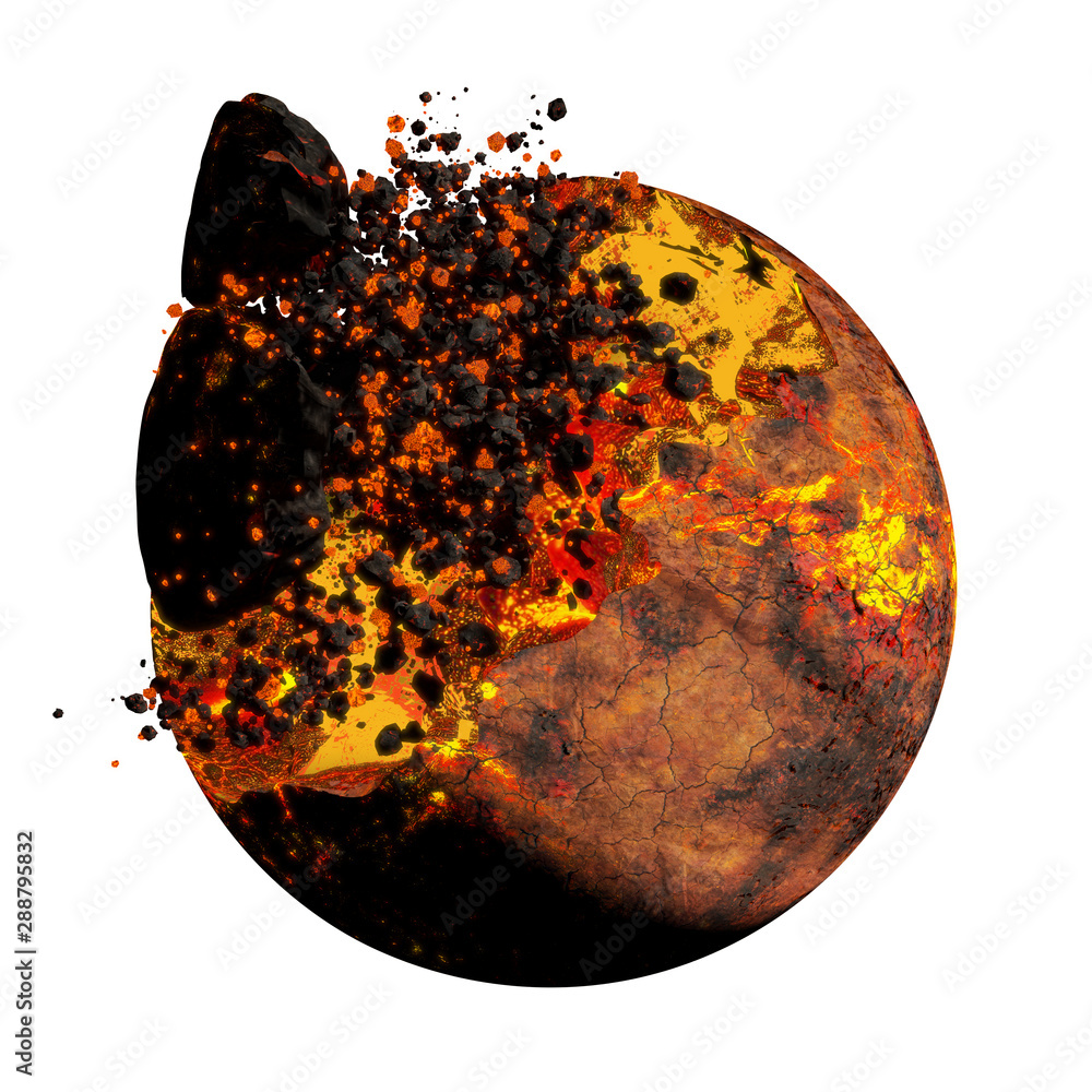 planetary apocalypse, alien world explosion isolated on white ...