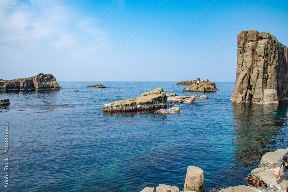 Rocks and the Sea of Japan at Tojinbo located in Mikuni town, Sakai ...