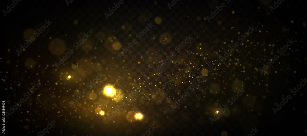 Golden particles, sparkling bokeh lights isolated on transparent ...