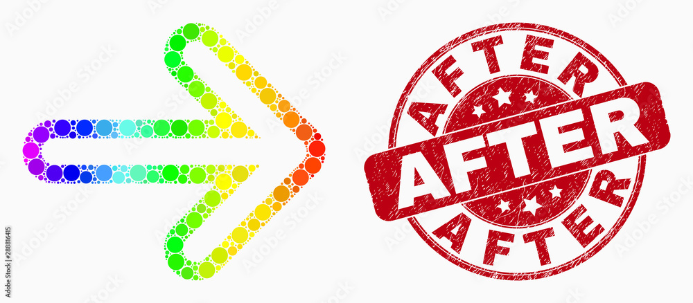 Pixelated rainbow gradiented right direction arrow mosaic pictogram and ...