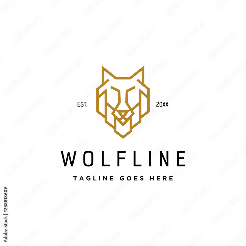 wolf head face line art outline geometric logo icon vector template ...