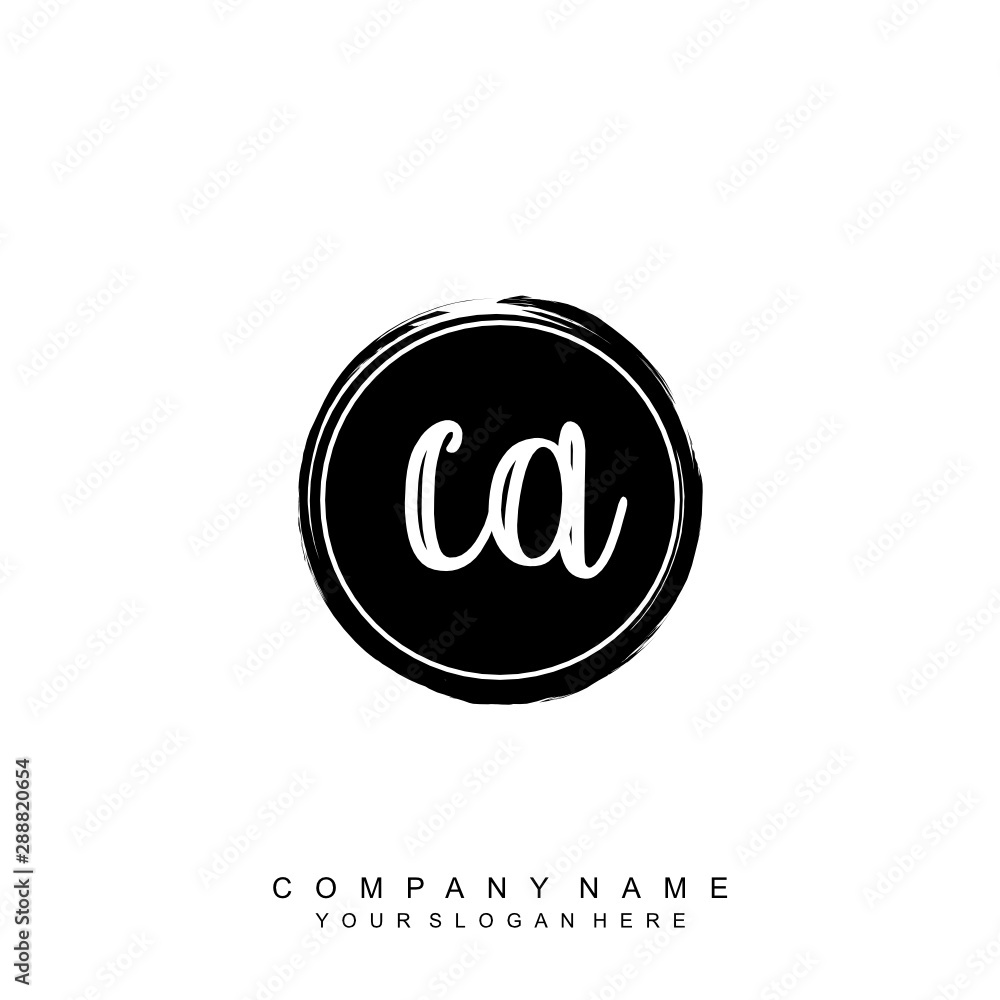 CA initials handwriting logo, with brush template and brush circle ...