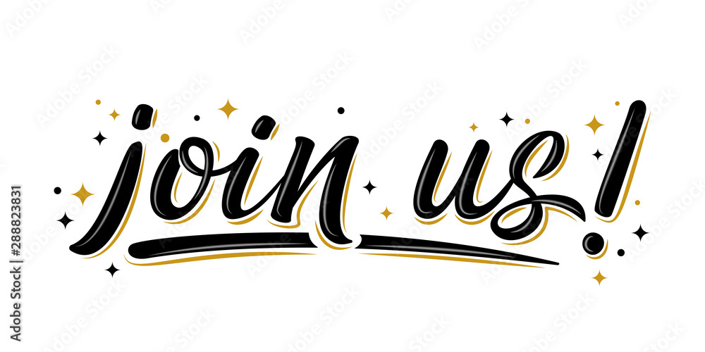 Join us vector handwritten text with stars for banner, poster, icon ...