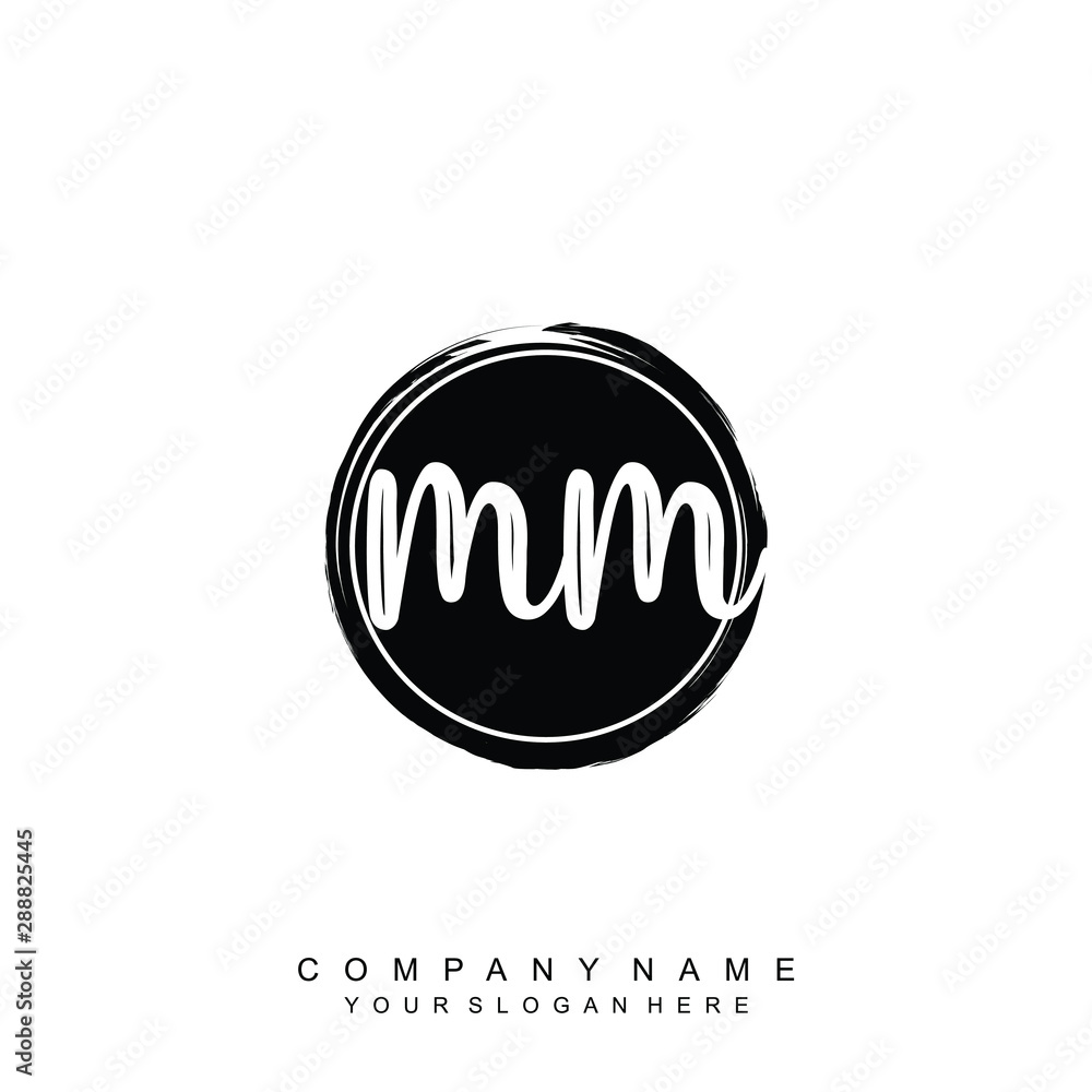 MM initials handwriting logo, with brush template and brush circle ...