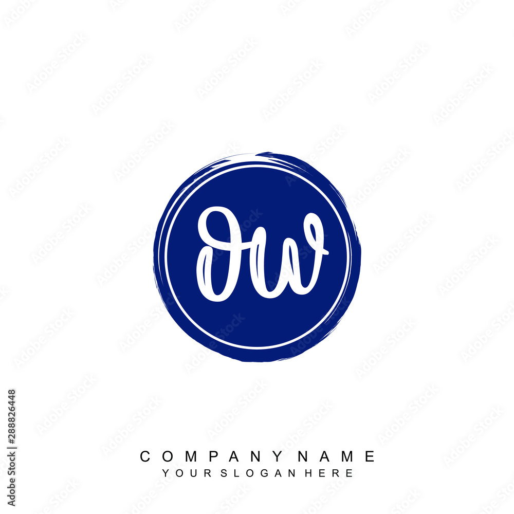 OW initials handwriting logo, with brush template and brush circle ...