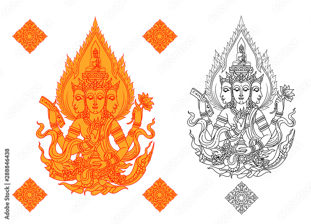 Hindu god brahma thailand art vector illustration symbol Stock Vector ...