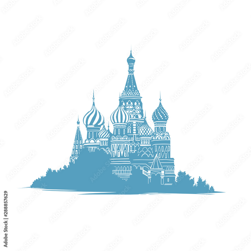 Hand drawn sketch style illustration of Saint Basils Cathedral in ...