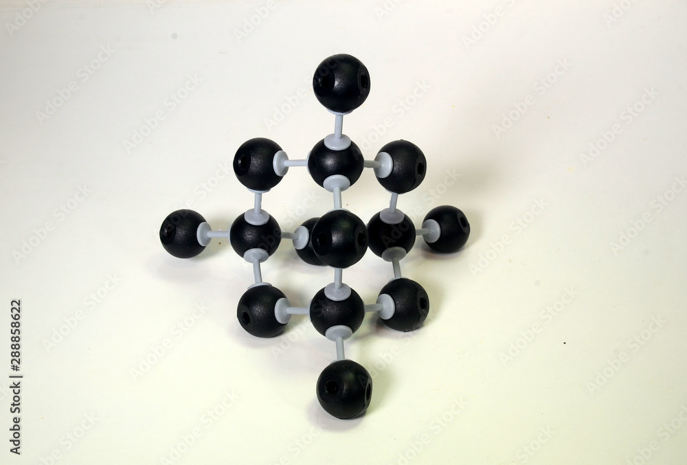 Molecule model of diamond crystal showing the bond between the carbon ...