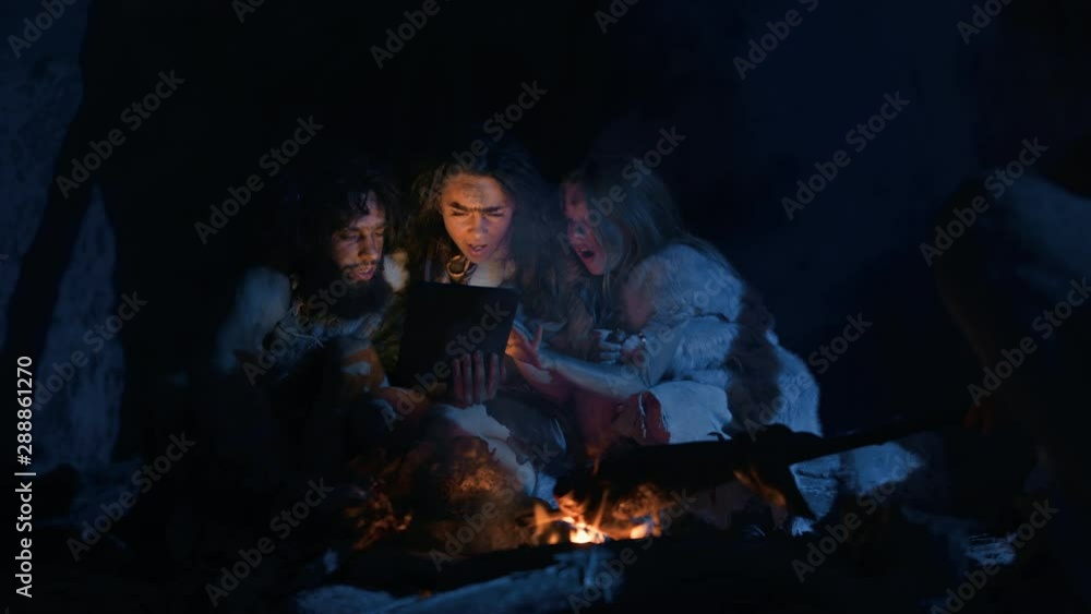 Tribe of Prehistoric, Primitive Hunter-Gatherers Wearing Animal Skins ...