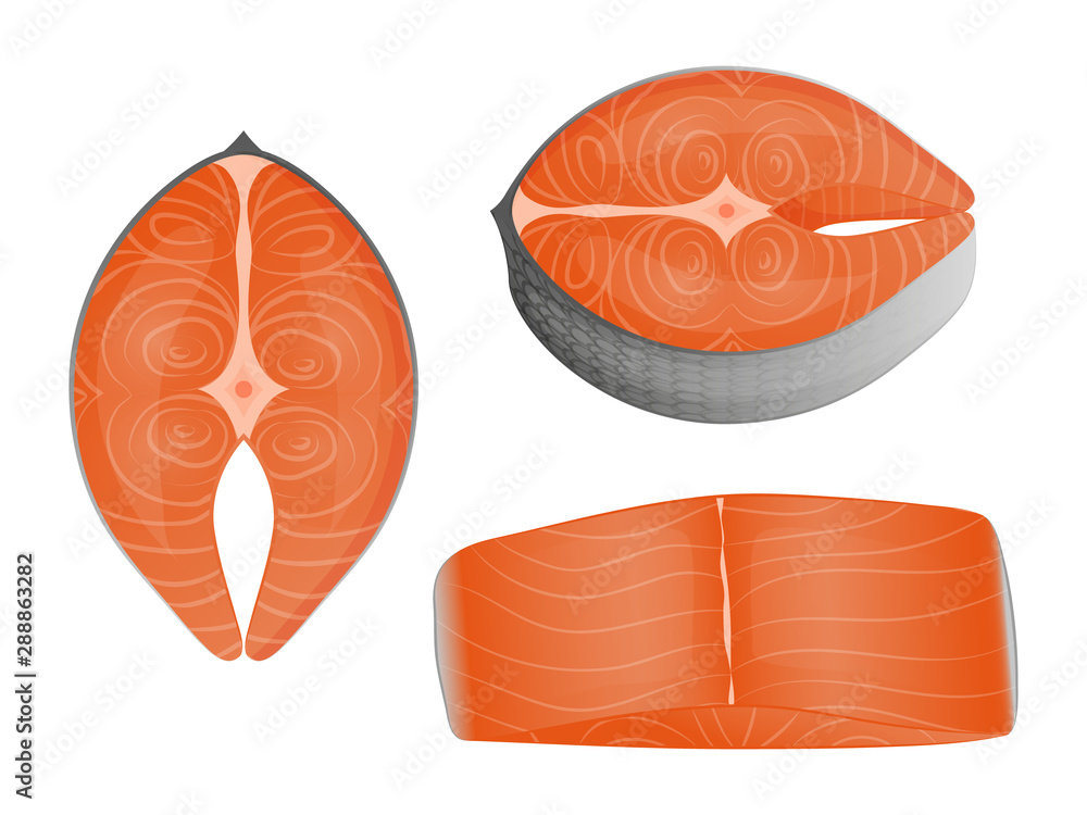 Set of slices of red fish. Object for packaging, advertisements, menu ...
