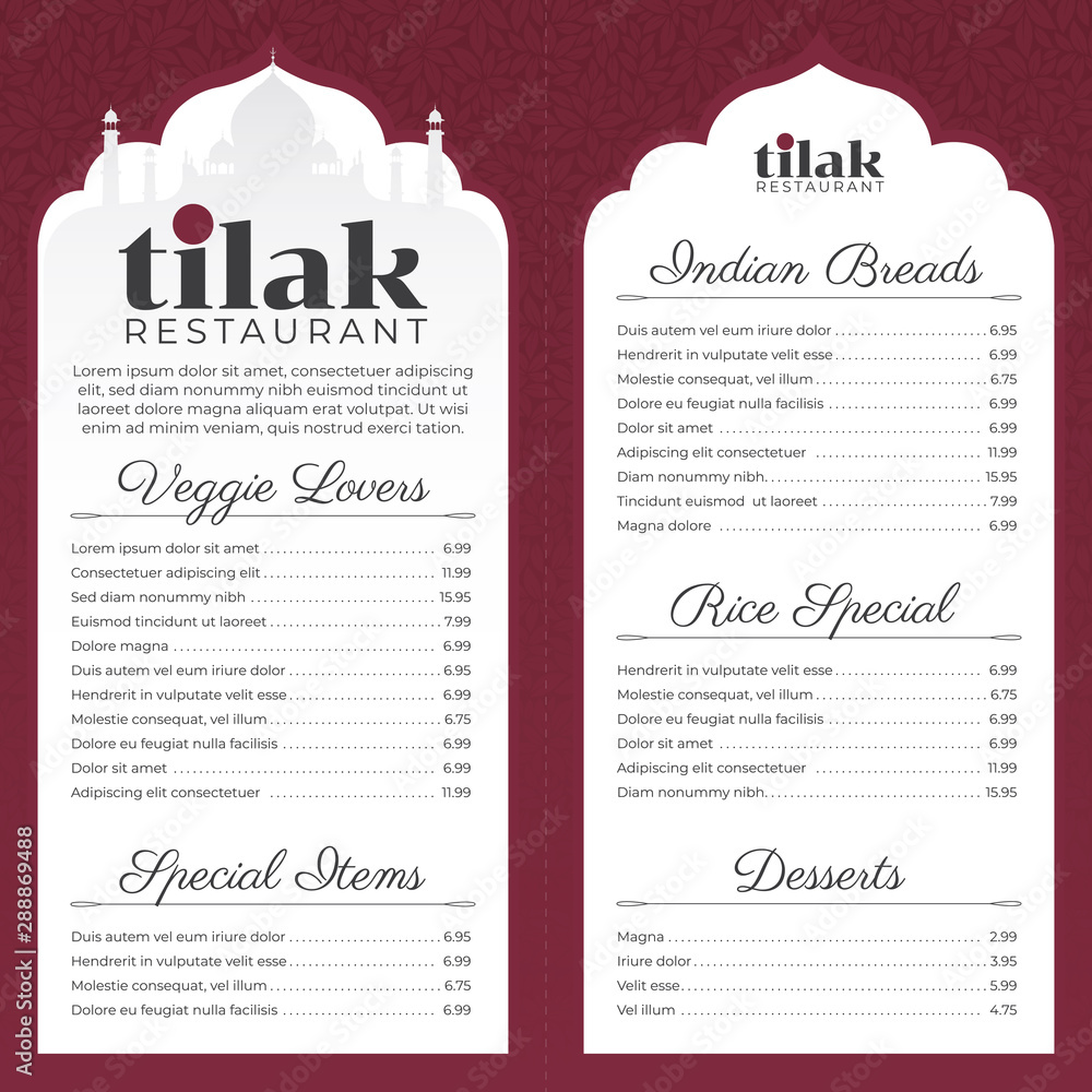 Vector template design Indian restaurant menu. Food flyer. Stock Vector ...