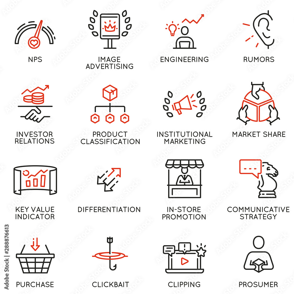 Vector set of linear icons related to business management process ...