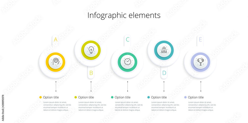 Business process chart infographics with 5 step options. Square ...