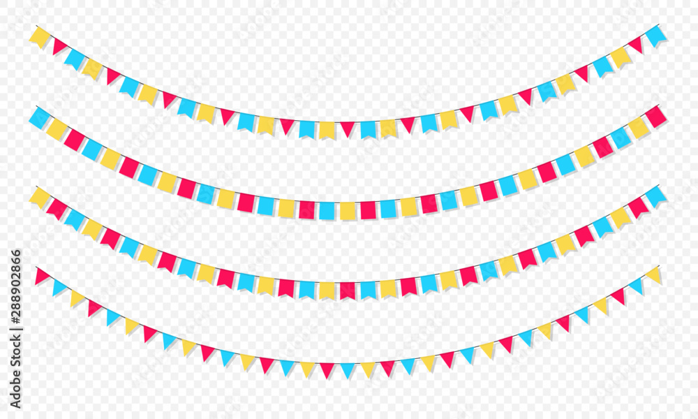 Set of flag garlands. Carnival garland with flags. Decorative colorful ...