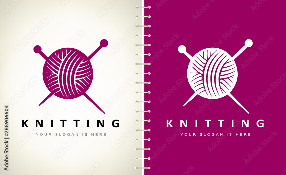 Knitting logo vector. Knitting a ball of thread and knitting needles ...