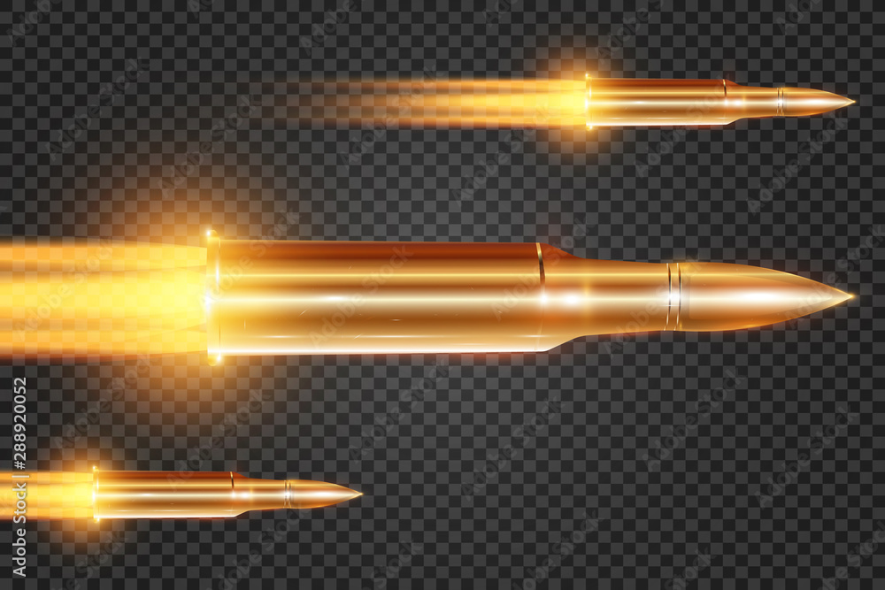 Realistic flying bullet with a flamethrower shot isolated on ...