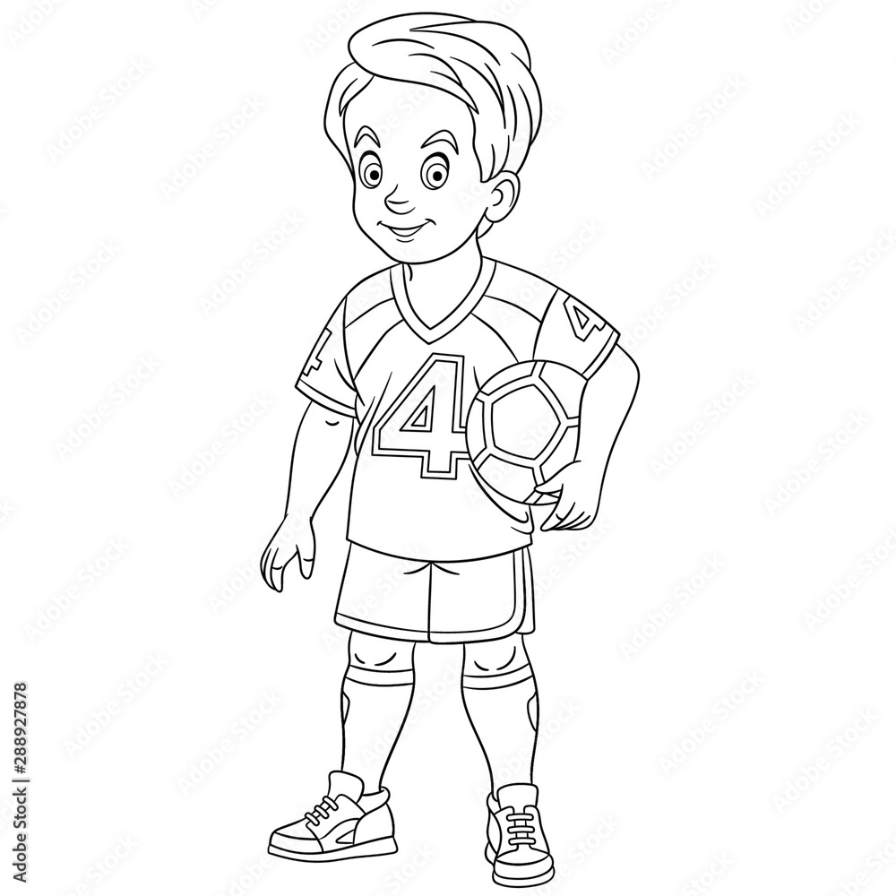 coloring page with footballer, football player Stock Vector | Adobe Stock