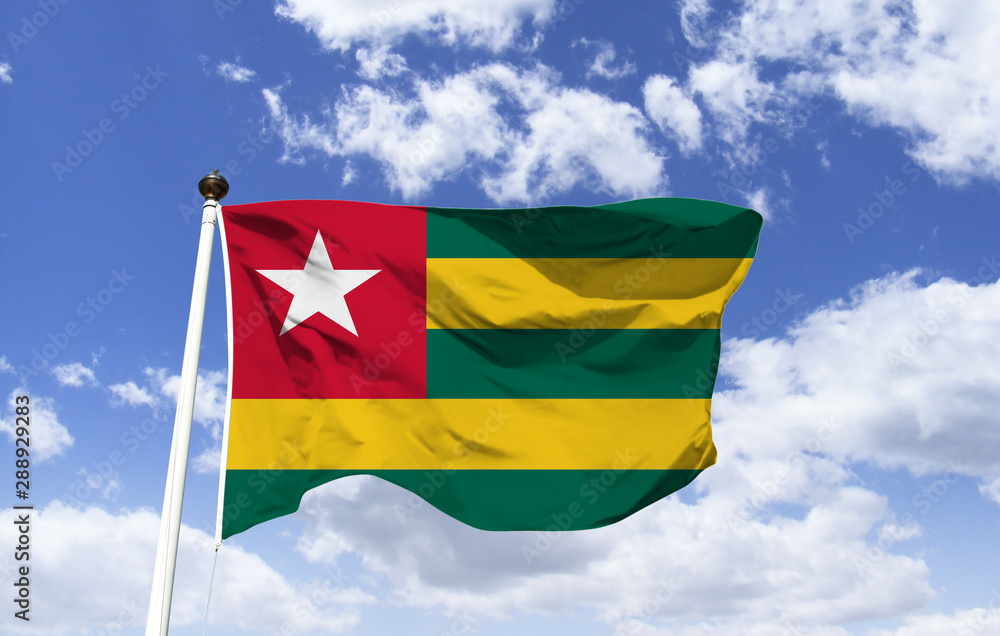 Flag of Togo, a West African nation located in the Gulf of Guinea ...