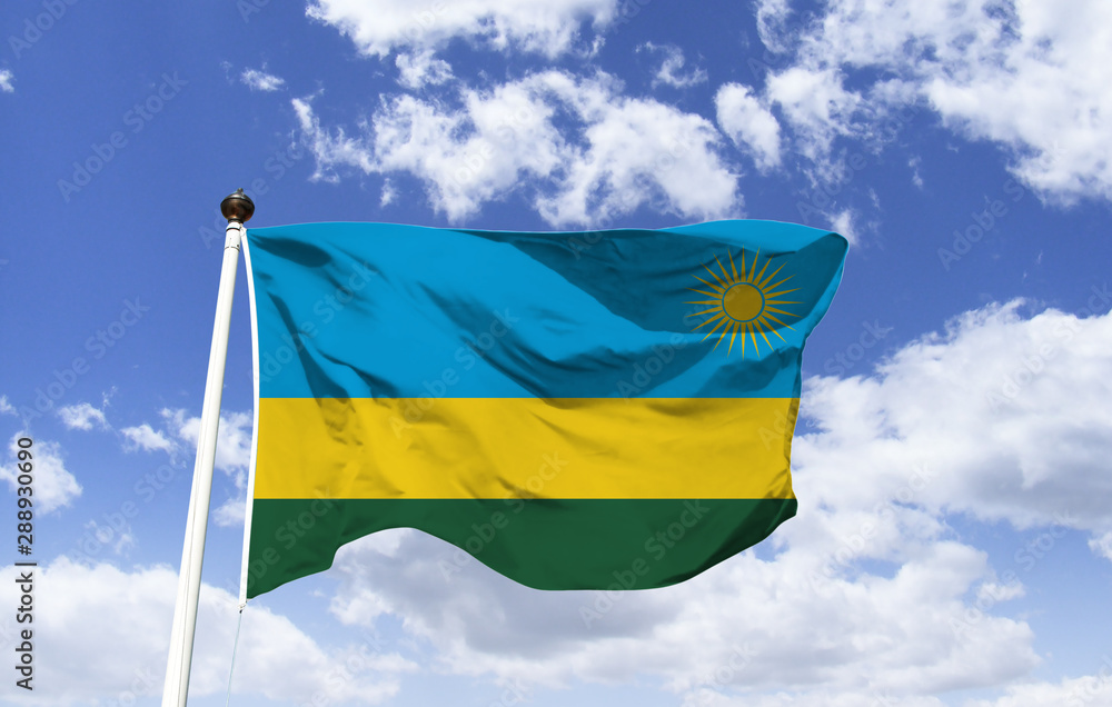 Rwanda Flag Template floating under the blue sky. East African Country ...