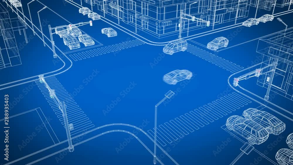 Abstract City Crossroad with Traffic Blueprint Illustration. Beautiful ...