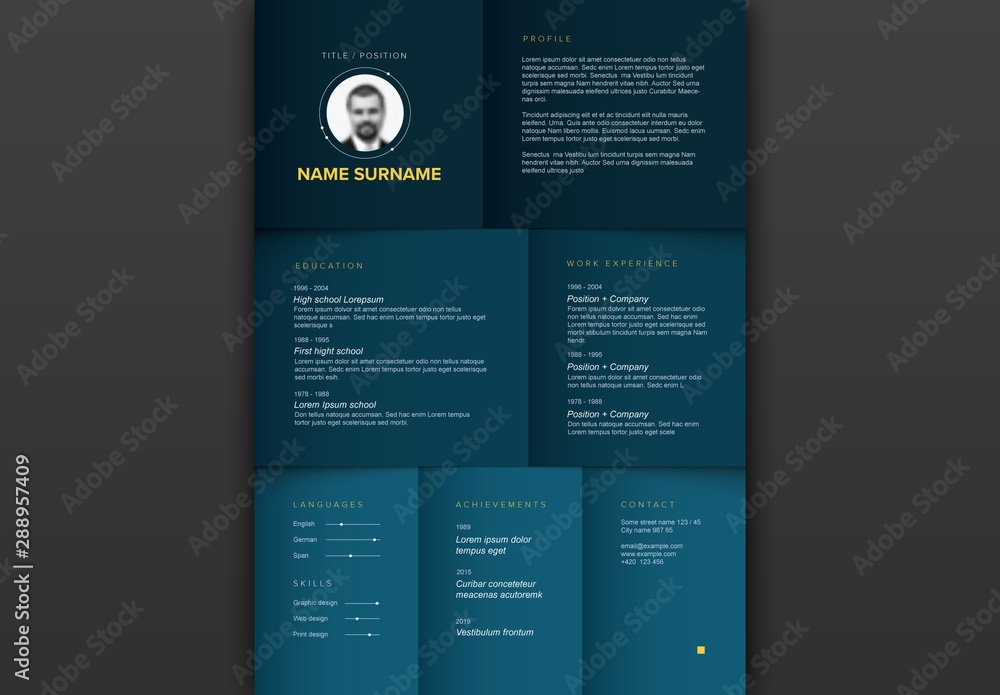 Dark Blue Resume Layout Stock Template | Adobe Stock