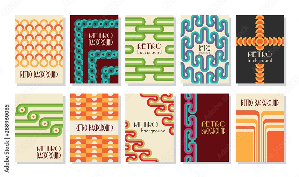 Retro abstract posters set. Backgrounds with round geometric shapes and ...