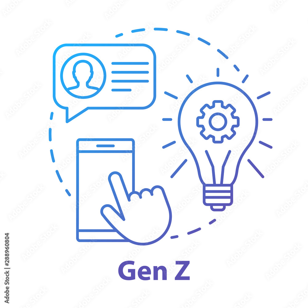 Gen Z blue concept icon. Age group idea thin line illustration. Digital ...