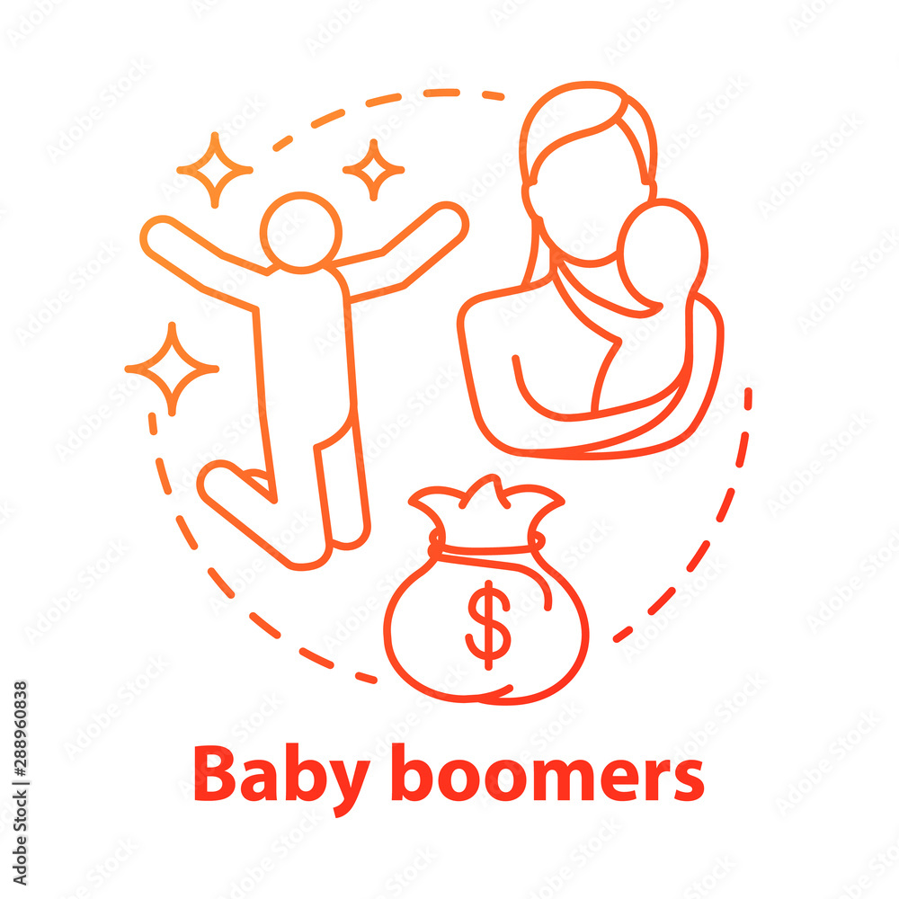 Baby boomers red concept icon. Generation idea thin line illustration ...