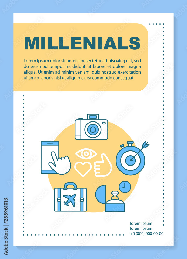 Millennials poster template layout. Age group. Core values and ...