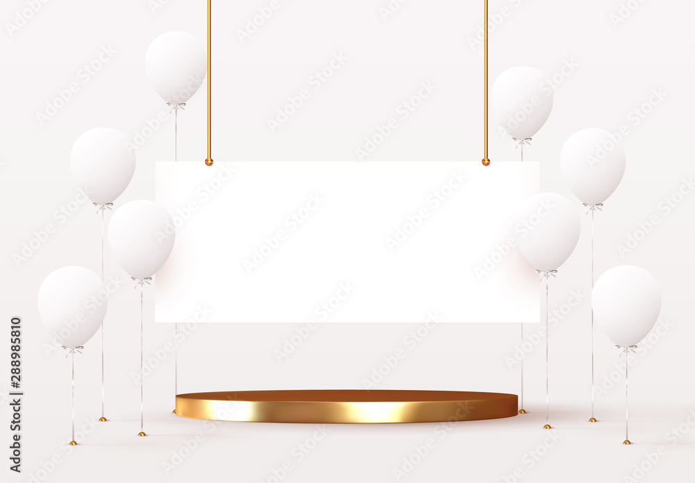 Balloons with podium space for text and objects, presentation template ...